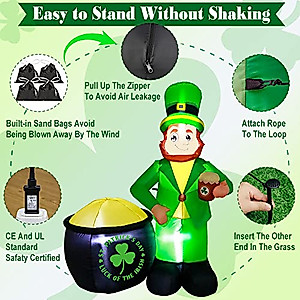 GUDELAK 6FT St Patricks Day Inflatables Outdoor Decorations, Inflatable Leprechaun with Gold Pot and Holding Beer in Hand with Build-in LEDs Lights for Indoor Outdoor Lawn Yard St Patricks Day Decor