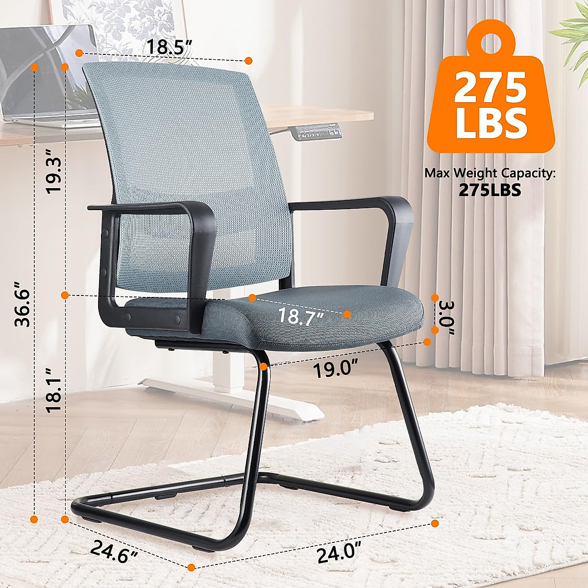 CLATINA Office Guest Chair with Lumbar Support and Mid Back Mesh Space Air Grid Series for Reception Conference Room 2 Pack