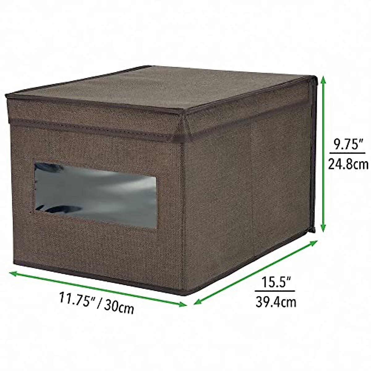 mDesign Large Fabric Stackable Closet Organizer Box with Clear Window/Lid for Bedroom, Office, Bathroom, Mudroom Organization - Shoe, Sweater, Clothes Storage, Lido Collection - Espresso Brown