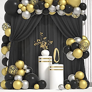 10ft×10ft Black Chiffon Backdrop Curtains for Parties 2 Panels 5×10ft Sheer Wrinkles Free Glimmer Black Drapes for Backdrop Curtain Decorating Birthday Baptism Baby Shower Wedding