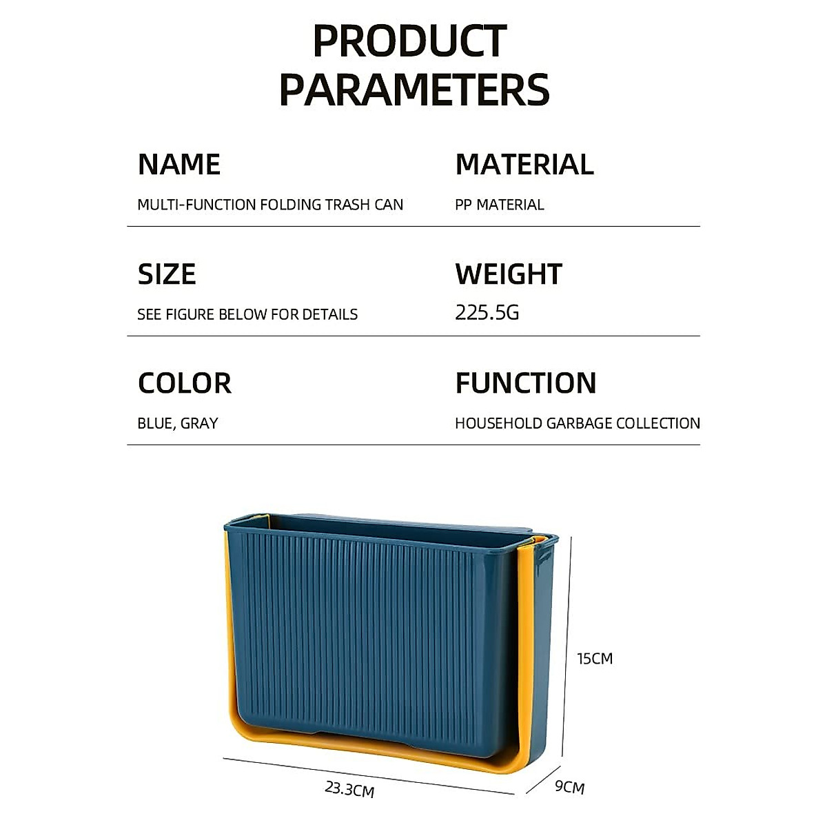 PEFWO Hanging Kitchen Trash Can, Kitchen Trash Can Foldable, 3L Collapsible Hanging Small Garbage for Cabinet/Car/Bedroom/Bathroom(Gray)