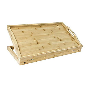 Essential Medical Supply Bamboo Bed and Lap Tray with Flip Up Top, Raised Edge and Handles, Tan