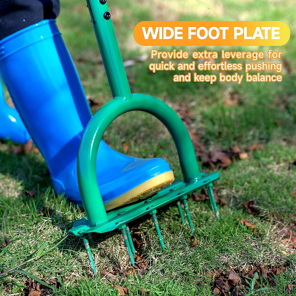 Lawn Aerator Spikes Aerating Tool, Manual Yard Aerator Tools with 13 Soil Spikes, T-Handle, Wide Foot Plate, Yard Aerators for Lawn Yard & Garden
