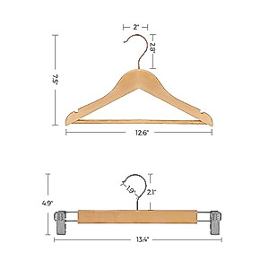 SONGMICS Kid’s Coat Hangers and Pants Hangers Bundle, 20-Pack Solid Wood Hangers with Shoulder Notches, 12-Pack Pants Hangers with Adjustable Clips, Natural UCRW006N03 and UCRW008-12
