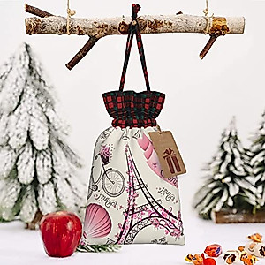 Allgobee Christmas Drawstring Gift Bags Romantic-Paris-Eiffel-Tower Buffalo Plaid Drawstring Bag Party Favors Bags