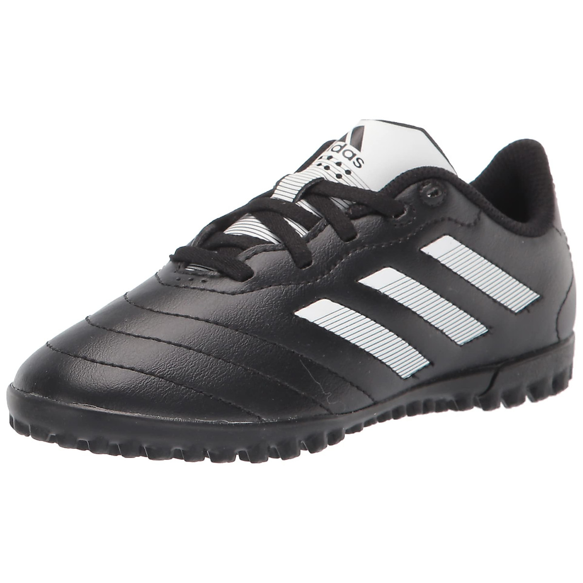 adidas Goletto Turf Soccer Shoe, Black/White/Metallic, 2 US Unisex Little Kid