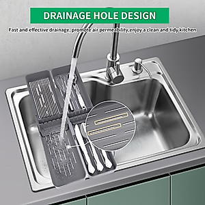 AEARY Kitchen Drawer Silverware Organizer, Adjustable Cutlery Organizer, Expandable Utensils Holder, Silverware Dividers Tray, Storage for Flatware, Large Drain Board (Gray,2 Sets)