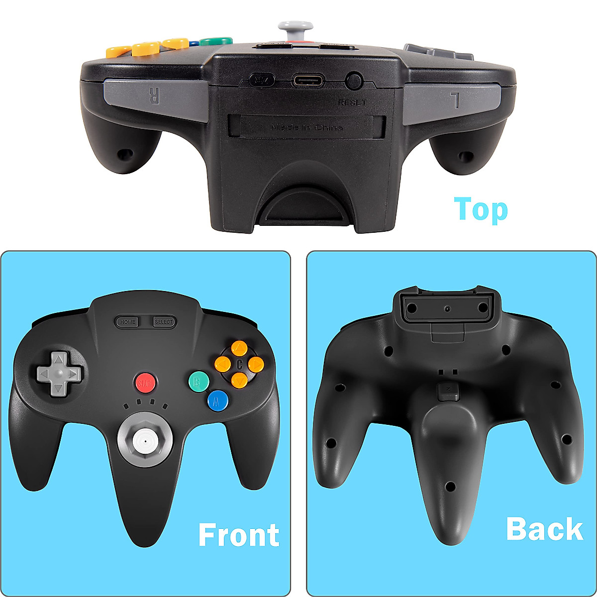 2 Pack 2.4 GHz Wireless Switch N64 Controller, USB Receiver & N64 Receiver, Compatible with Windows PC iOS Mac Raspberry Pi, N64 / Switch Online/NSO - (Rechargeable) (Plug and Play) - Black