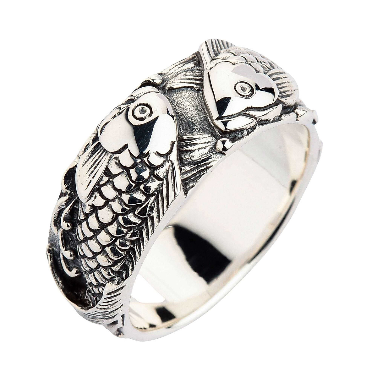 Sterling 925 Silver Japanese Koi Fish Wedding Band Rings Size 9.5
