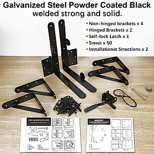 Mofeez Fence Gate Kit Iron Gate Hardware with Gate Latch for Wooden Fences Shed Doors Heavy Duty Anti Sag Gate Corner Brace Bracket