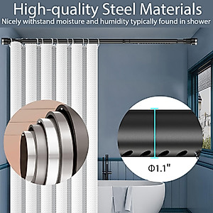 Black Shower Curtain Rod 48 to 84 Inch Adjustable Heavy Duty Stainless Steel Spring Tension Curtain Rods for Bathroom Windows Closet Rod No Drill