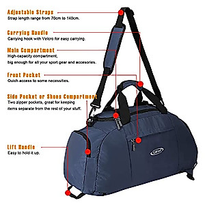 G4Free 40L 3-Way Duffle Bag Backpack Gym Bag for Men Women Sports Duffel Bag with Shoe Compartment Travel Backpack Luggage