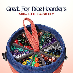 CardKingPro Monstrous - Dice Bag with 8 Pockets - Orange/Blue - Huge Capacity 500+ Dice - Great for Dice Hoarders