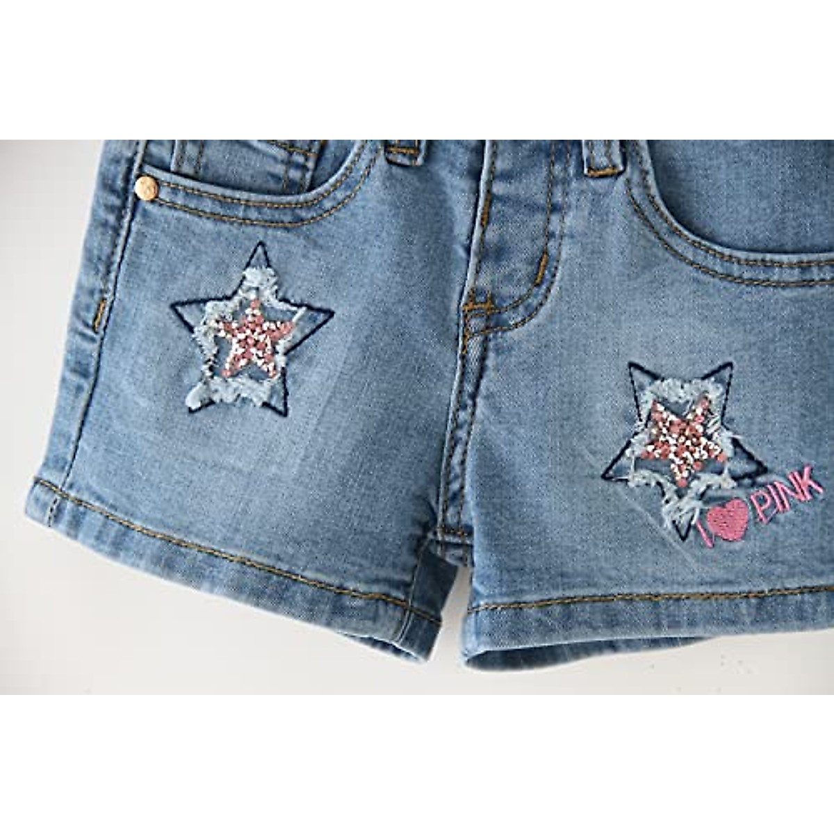 Happy Cherry Baby Girls' Mid Waist Denim Hot Pants Zipper Button Light Girls Denim Shorts Size 4T Blue