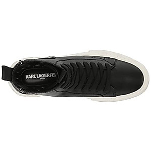 Karl Lagerfeld Paris Men's Recycled Leather Double Back Zip Hi Top Sneaker with Side Logo Patch, Black, 9.5