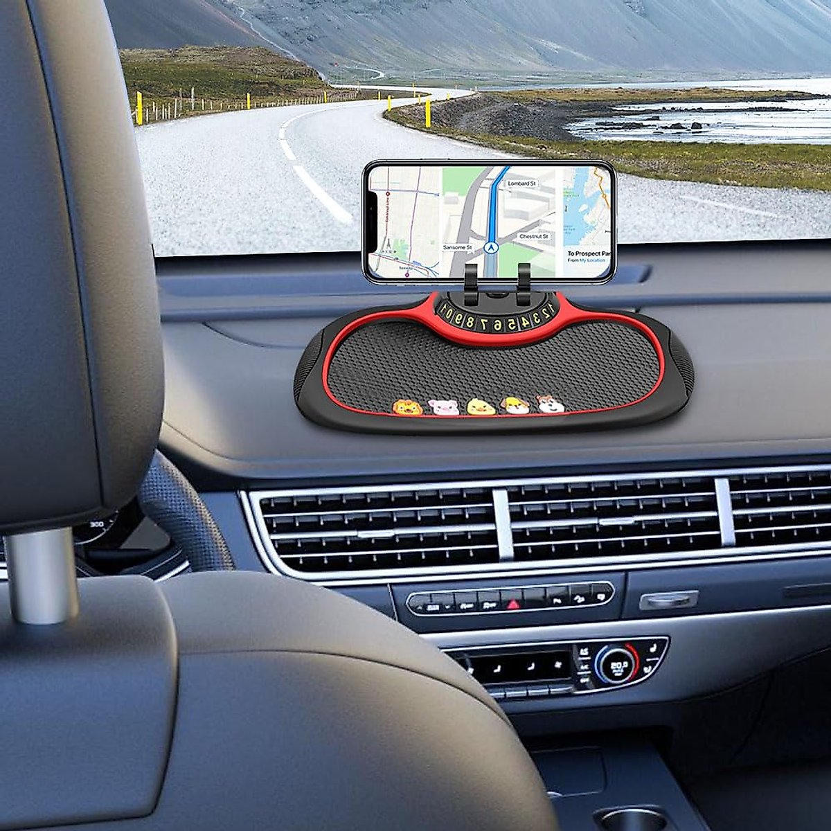 AIIONP Anti-Slip Dashboard Mount for Smartphones, 360 Rotation, Temporary Parking Number Material, Non-Slip, Compatible with Most Smartphones