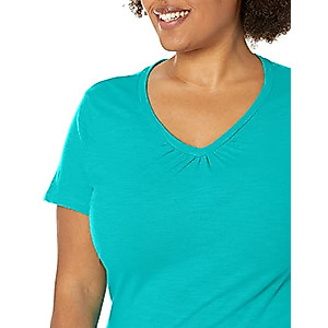 Hanes Women's Shirts, Slub Cotton Shirred V-Neck Tee, Cotton T-Shirts for Women, Women’s Tee Shirts