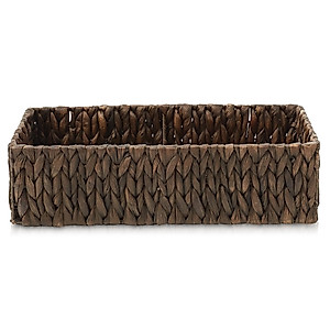 Casafield Set of 2 Bathroom Storage Baskets, Espresso - Water Hyacinth, 16" W x 6.75" D x 4.25" H, Woven Toilet Tank Topper Bins for Organizing Tissues, Toilet Paper, Toiletries, Shelves