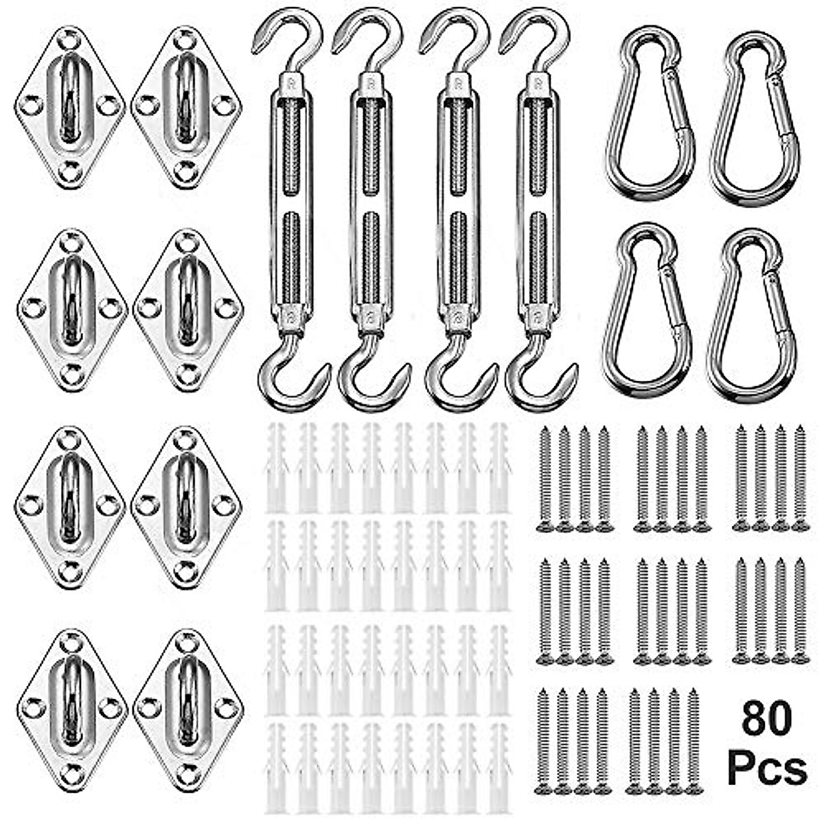 YOFIT Shade Sail Hardware Kit 6 inch for Triangle Rectangle Sun Shade Sail Installation, 304 Grade Stainless for Garden Outdoors, 80 Pcs