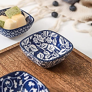 Selamica Ceramic 2.6 OZ Square Dipping Bowl Set, Soy Sauce Dish 3 inch Small Bowls for Ketchup Condiments Side Dish BBQ, Ramekins Oven safe, Stackable, Set of 6, Vintage Blue