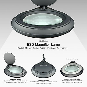 ESD Safe (Glass Lens) Professional LED Magnifying Lamp with Clamp (3 Diopter, 1.75X Magnification) Dimmable Work Light, Daylight Bright, 1200 Lumens 5600K-6000K, 60 SMD LEDs, BoliOptics MG16303222