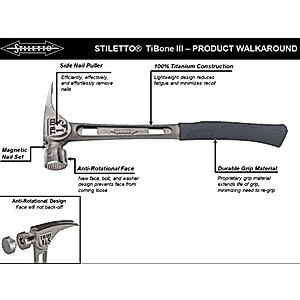Stiletto TB3MC 15oz. Ti-Bone 3 Titanium Hammer with Milled Face, Curved Handle and New Improved Model Anti-rotational Face