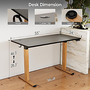 Monomi Electric Standing Desk, 55 x 24 inches Height Adjustable Desk, Ergonomic Home Office Sit Stand Up Desk with Memory Preset Controller (Black Top/Dark Wood Grain Frame)