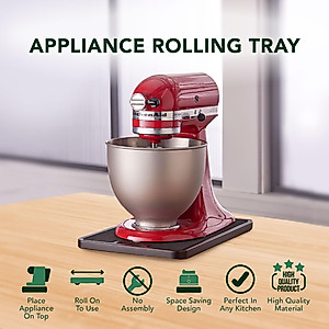Nifty Medium Appliance Rolling Tray – Black, Home Kitchen Counter Organizer, Integrated Rolling System, Non-Slip Pad Top for Coffee Maker, Stand Mixer, Blender, Toaster