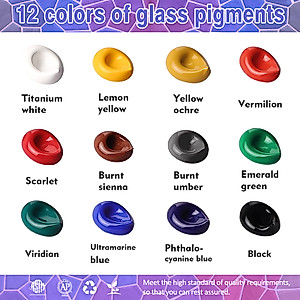 Colorful Acrylic Glass Paint Set with 6 Brushes, 1 Palette, 12 Colors Glass Paints for Wine Glass, Bulb, Waterproof Acrylic Enamel Paint Kit to Create Translucent Arts on Porcelain, Window & Ceramic