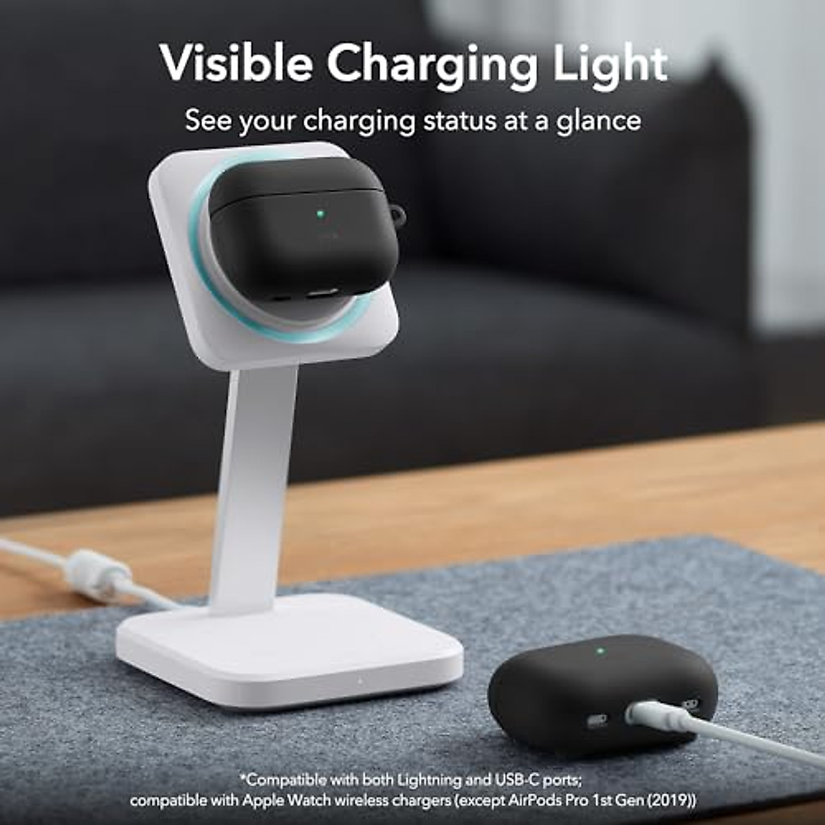 ESR for AirPods Pro Case (2023/2022/2019, 2nd/1st Gen), Compatible with Airpods Pro 2nd Generation Case (USB-C/Lightning Cable), Compatible with MagSafe, Full Drop Protection, Cloud Series, Black