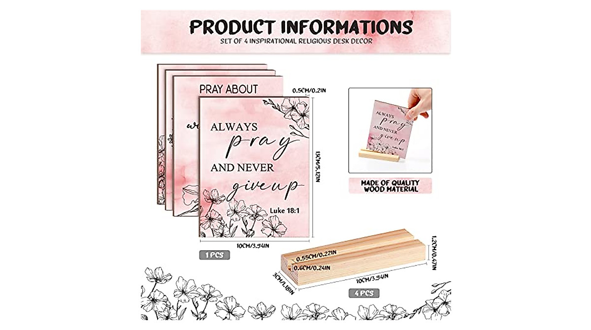 Inspirational Christian Desk Decor - Set of 4 Pink Bible Quotes