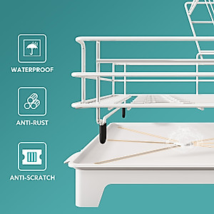 MAJALiS White Dish Drying Rack with Drainboard Set, Two Tier Large Dish Drainers with Drainage, Stainless Steel Dish Dryer Rack for Sink and Counter