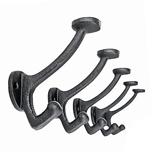Ambipolar 5-Pack Vintage Decorative Cast Iron Wall Mounted Coat Hooks, Heavy Duty Black Hooks for Coats, Hats, Purse, Towels, Modern Farmhouse Decorative Hooks Black