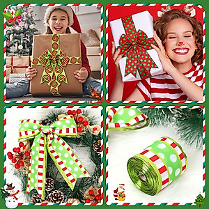 3 Rolls Christmas Wired Ribbon 30 Yard Red and Lime Green Christmas Wrapping Ribbon 2.56 in Wide Polka Dot Swirl Fabric Ribbons Xmas Decorative Ribbons for DIY Crafts Tree Ornaments
