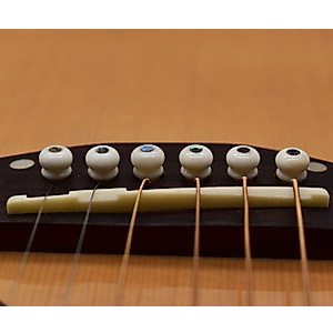 Vencetmat Acoustic Guitar Bridge Pins, Pure Bone, Slotted, Ivory Color, Inlaid Abalone Dot