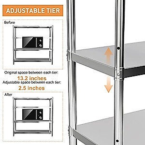 storage rack, 3Tier Shelf Adjustable Stainless Steel Shelves, Sturdy Metal Shelves Heavy Duty Shelving Units and Storage for Kitchen Commercial Office Garage Storage, 47L X 16W X 31.5H 660Lbs Total