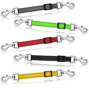 5 Pcs Safety Dog Collar Clips Prong Collar Backup Clips Adjustable Reflective Nylon Dog Collar Harness Connector Metal Double Ended Backup Clasp for Dog Harness Pet (Dark Color)