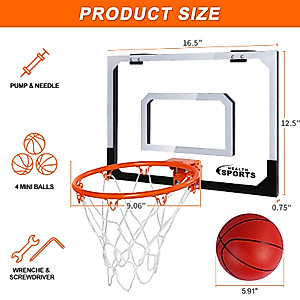 Jugana Indoor Basketball Hoop for Kids Adults, Mini Basketball Hoop for Door & Wall with 4 Balls Room Basketball Hoop Over The Door Mini Hoop Basketball Toys for Kids Boys 3 4 5 67 8 9 10 11 12