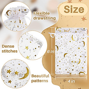 Sukh 100pcs Organza Bags 4"X6" - Moon Star Small Gift Bags Bulk Party Favor Mesh Bags Drawstring Goodie Wrap Pouch Bags Candy Jewelry Sachet Bracelet Fruit Protection Bags Wedding Halloween Christmas