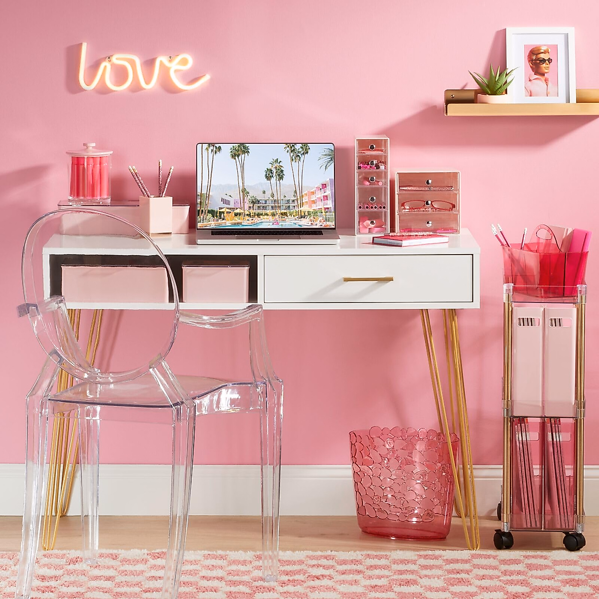 mDesign Long Plastic Cosmetic Storage Organizer Box Containers with Hinged Lid for Bedroom, Bathroom Vanity Shelf or Cabinet, Holds Masks, Palettes, Lotion, or Nail Polish, 2 Pack - Light Pink/Clear