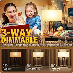 Yarra-Decor Bedside Touch Control Table Lamp Nightstand Lamp with USB A+C Charging Ports & AC Outlet 3-Way Dimmable Desk Lamp with Fabric Shade for Bedroom Living Room(Bulb Included)