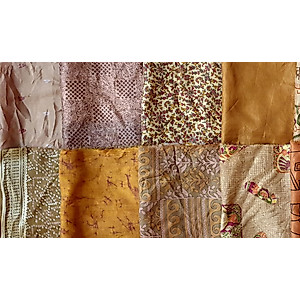 VINTAGEFABULOZ 15 Pcs 12"*20" Vintage Silk Sari Brown Fabric Scrap Remnant's for Journal Scrapbook Craft Project Jewelry Applique DIY Gift Wrap