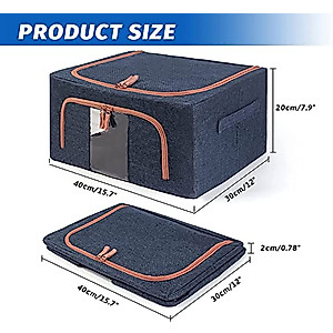 Clothes Storage Bin Boxes, 2 Pack Foldable Clothes Storage Boxes, Stackable Frame Storage Bins Boxes, Fabric Linen Clothes Storage Organzier for Clothes, Blankets, Bedrooms (15.7 x 12 x 7.9inch)