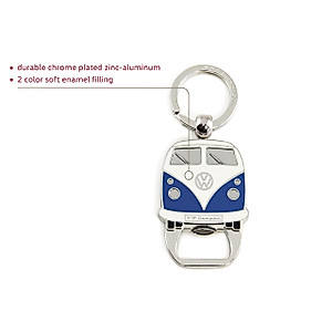 BRISA VW Collection - Volkswagen Keychain Ring Keychain Accessory Keyholder with Bottle Opener in Beetle, T1, T2 Bus Design (T1 Bus/Blue)