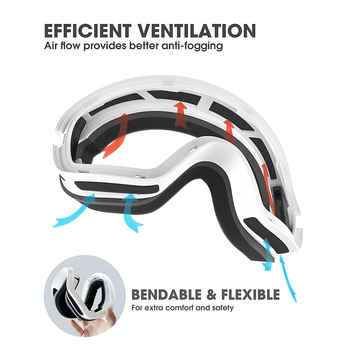 ACURE Ski Goggles, OTG - Over Glasses Snow Snowboard Goggles, Anti Fog, 100% UV400 Protection for Men Women Kids