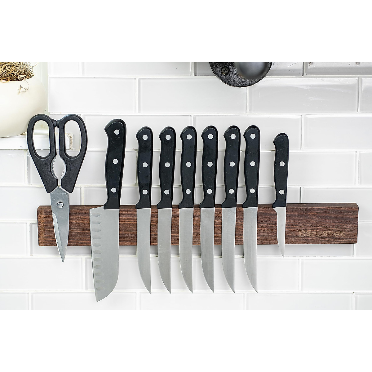 (Set of 2) Walnut Magnetic knife holder for wall 18inch /knife magnetic strip for knives.Magnet knife holder- magnetic knife holder with magnetic strip.Kitchen magnetic knife rack-magnetic tool holder