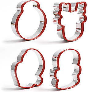 COOKIEQUE 4 Pieces Christmas Cookie Cutters Set with Santa Face, Reindeer Face, Snowman Face, Mrs. Claus Cookie Cutters for Baking Christmas Unique Design with Protective Red Top PVC