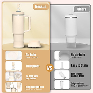 NESSUS 5Pcs Stanley Cup Accessories, Silicone Boot Sleeve with Bottom Holder Protector, Straw Cover, Dual Protective Ring and Sticker, Compatible with Stanley Quencher 40oz 30oz(Tumbler Not Included)