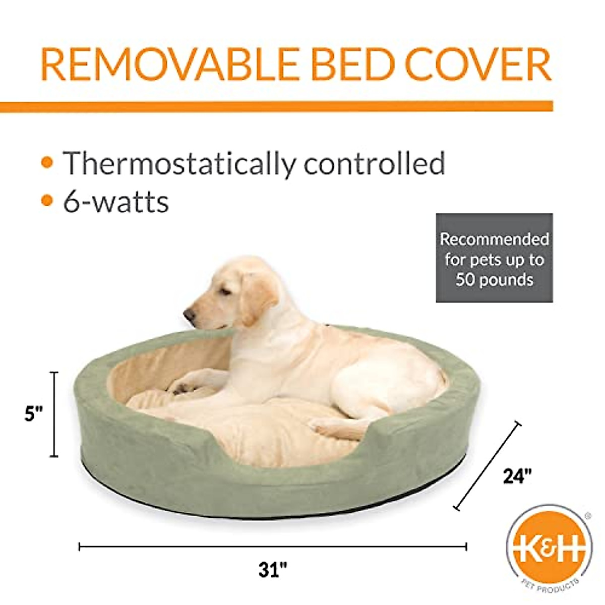 K&H Pet Products Thermo-Snuggly Sleeper Heated Pet Bed Large 31 X 24 X 5 Inches Sage/Tan