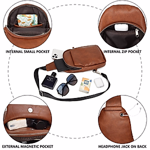 CANTLOR Small Sling Bag Crossbody Backpack Shoulder Bag for Men PU Leather Sling Backpack Daypack for Travel Cycling